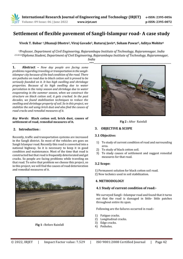 Settlement of flexible pavement of Sangli-Islampur road- A case study ...