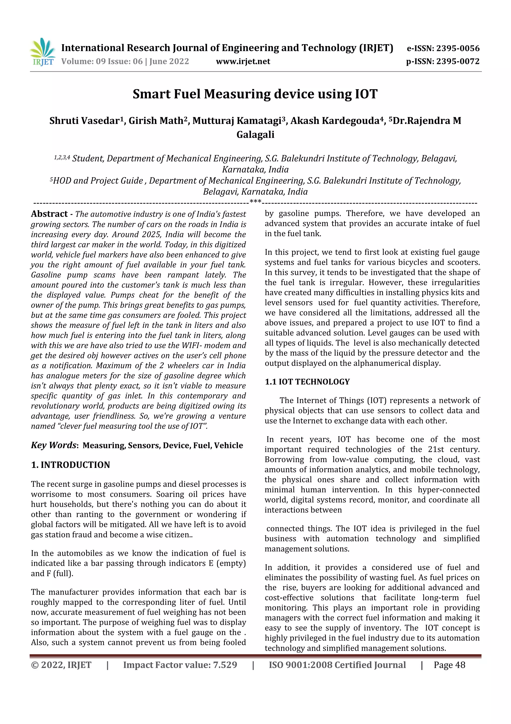 Smart Fuel Measuring device using IOT | PDF