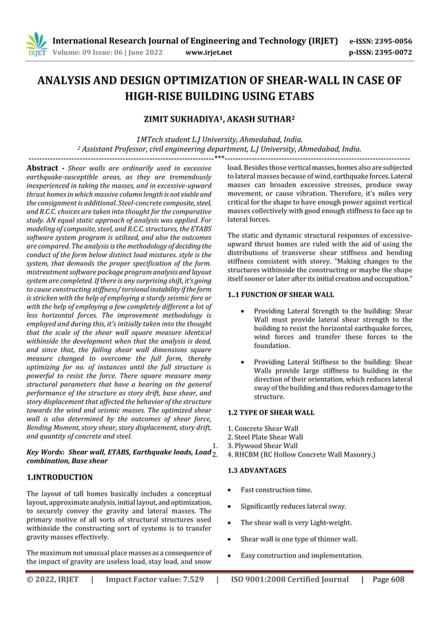 ANALYSIS AND DESIGN OPTIMIZATION OF SHEAR-WALL IN CASE OF HIGH-RISE ...