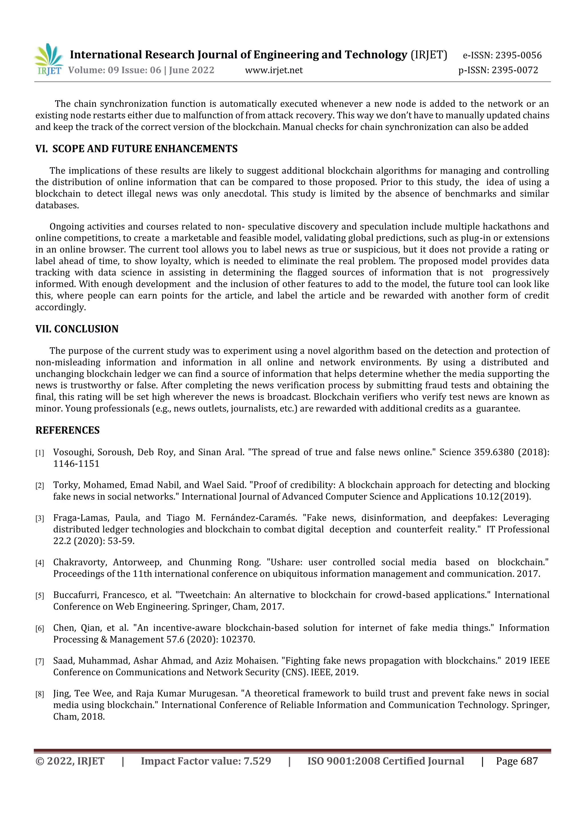 Blockchain based News Application to combat Fake news | PDF