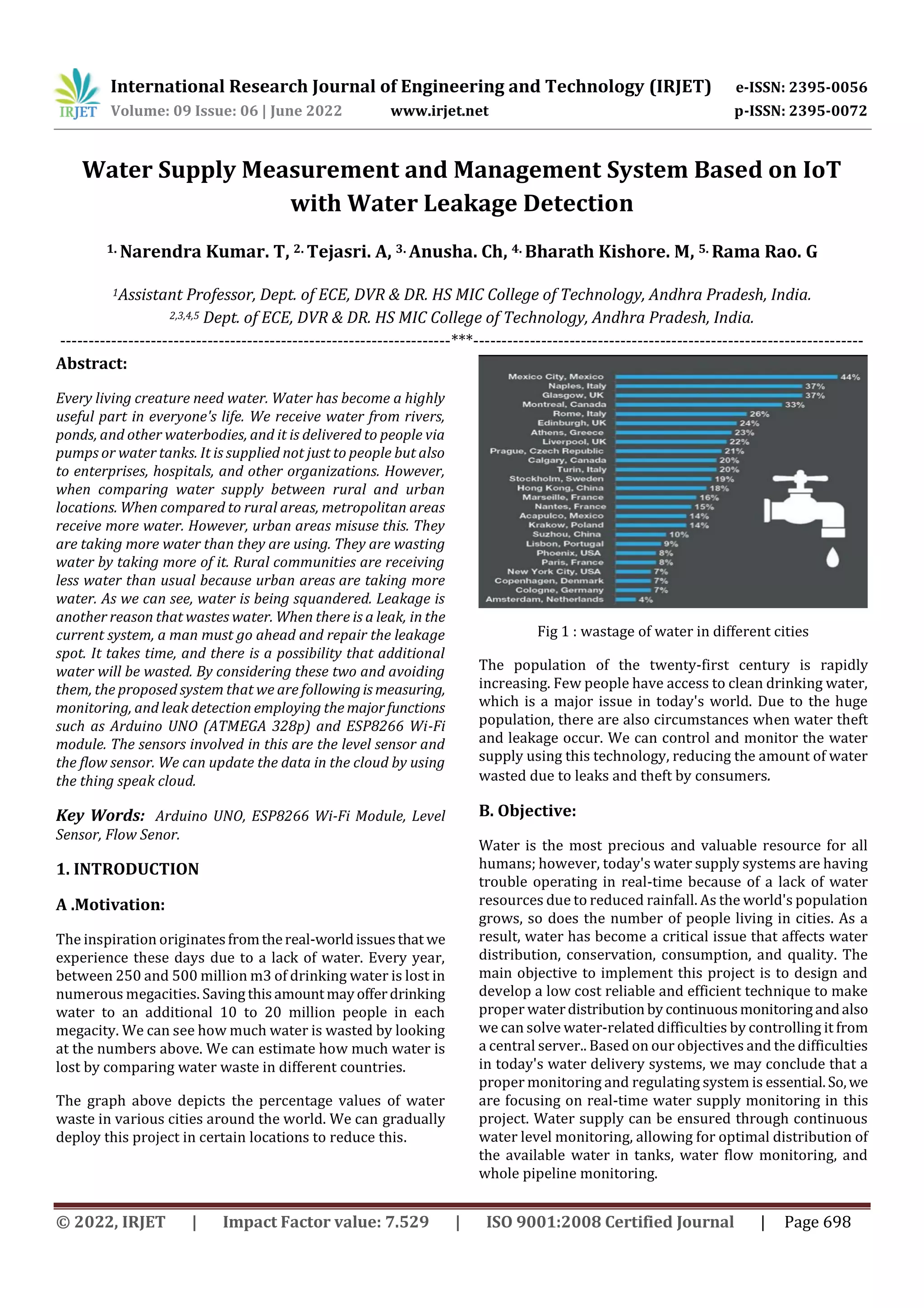 Water Supply Measurement and Management System Based on IoT with Water Leakage Detection | PDF