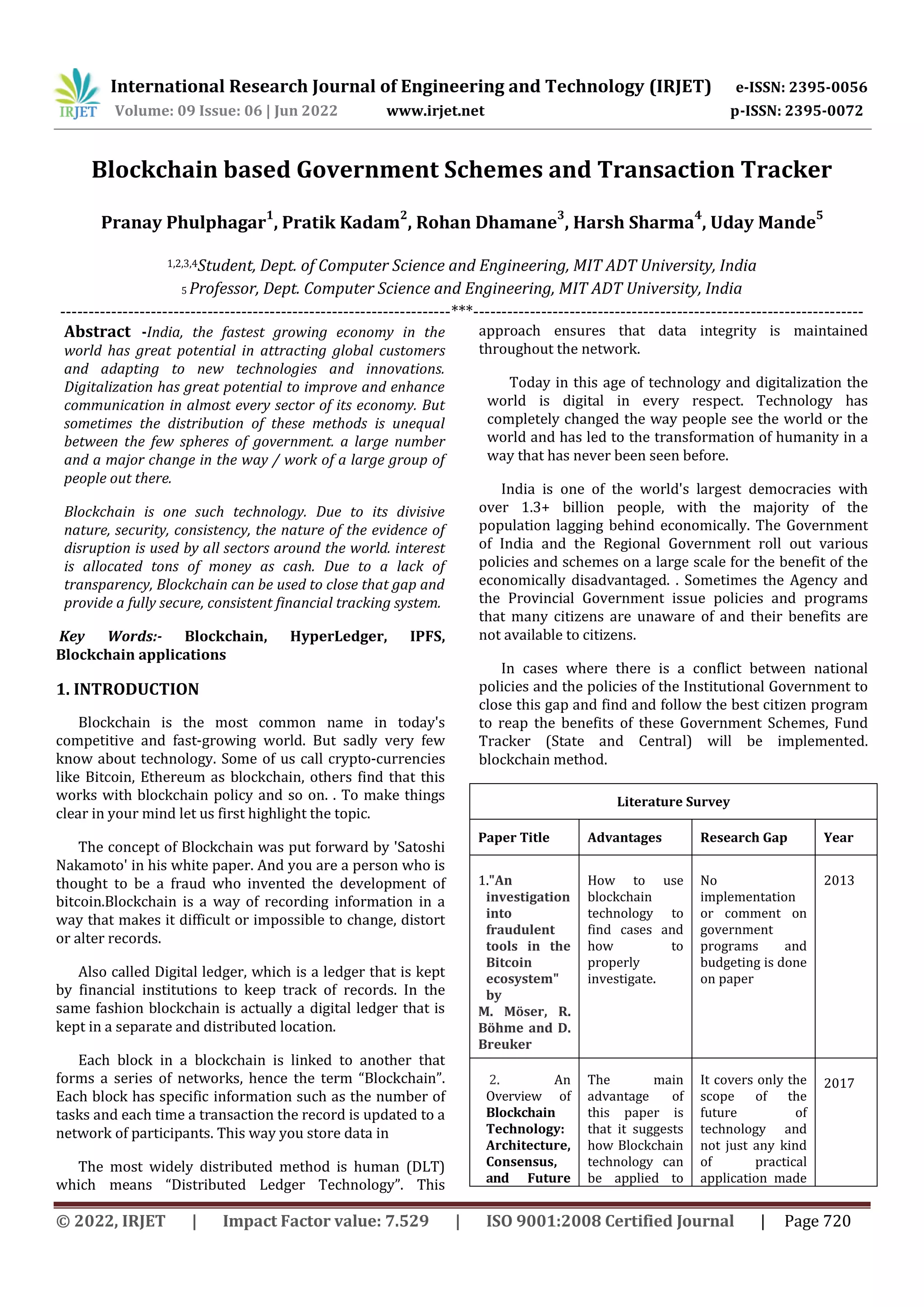 Blockchain based Government Schemes and Transaction Tracker | PDF