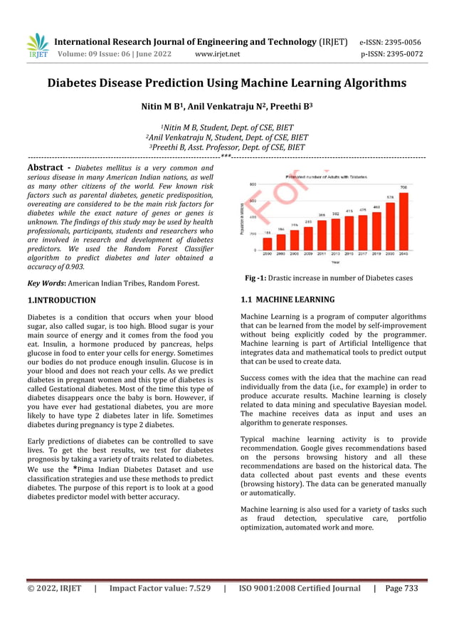 Diabetes Disease Prediction Using Machine Learning Algorithms | PDF
