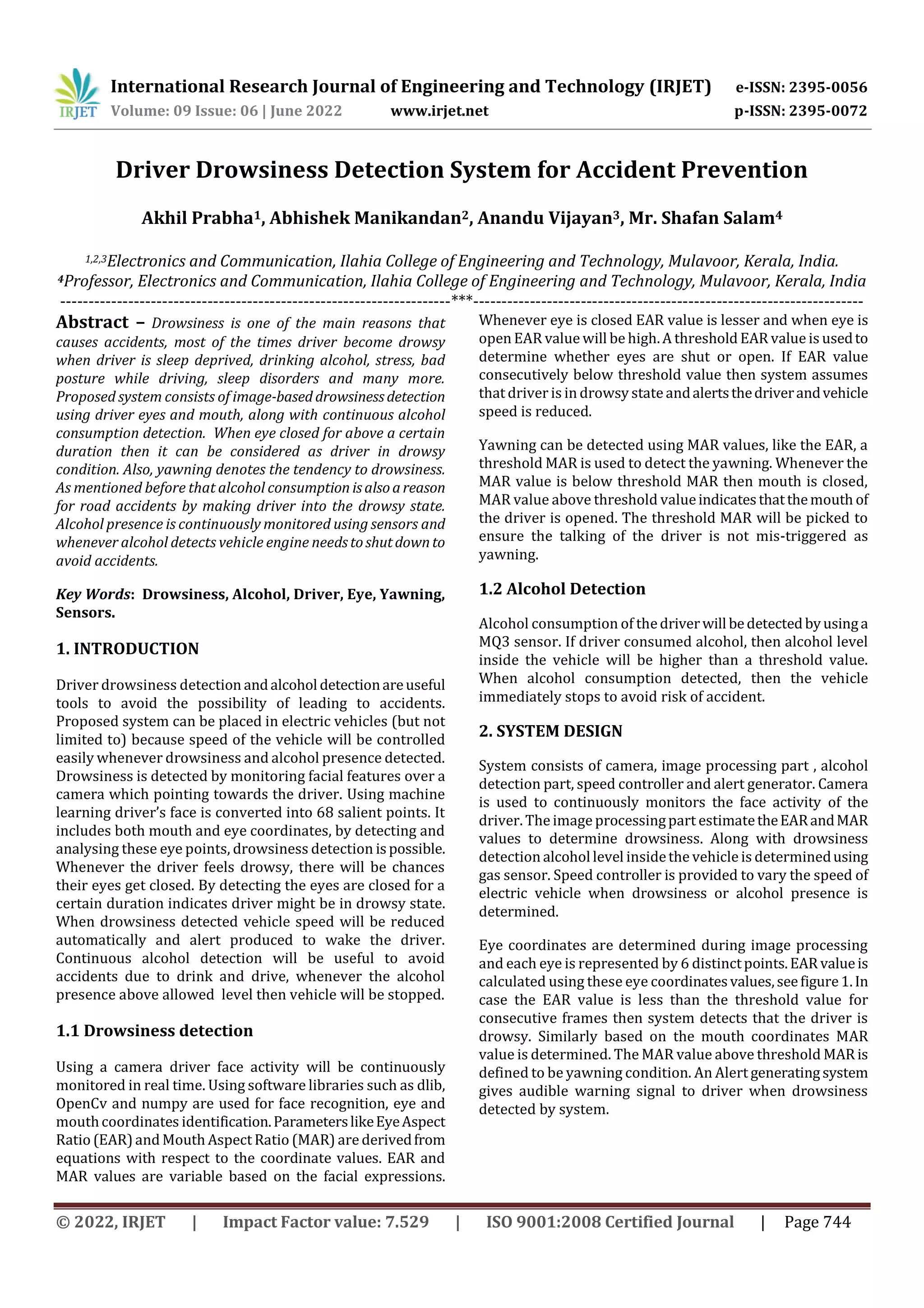 Driver Drowsiness Detection System for Accident Prevention | PDF | Sleep Disorders | Diseases ...