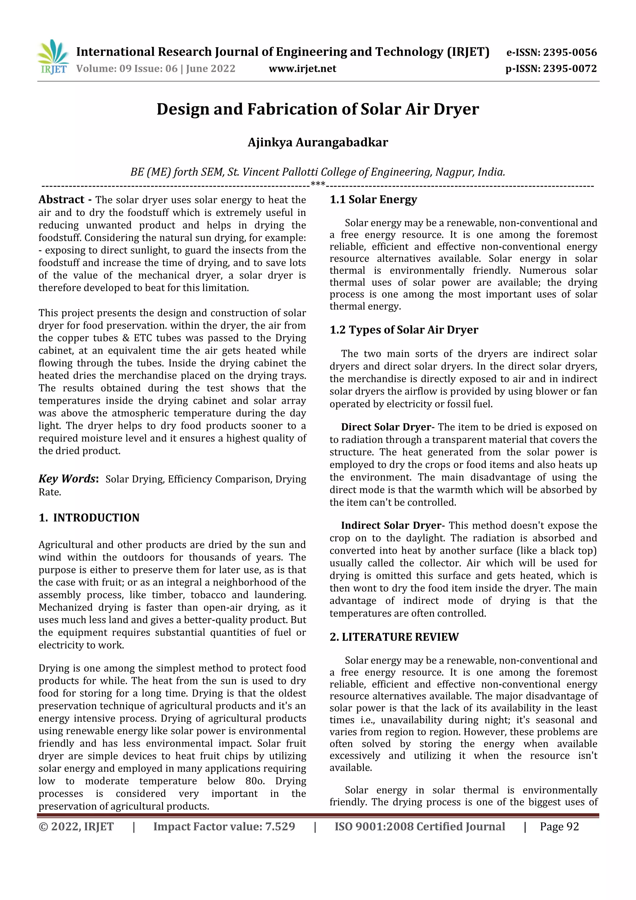 Design and Fabrication of Solar Air Dryer | PDF