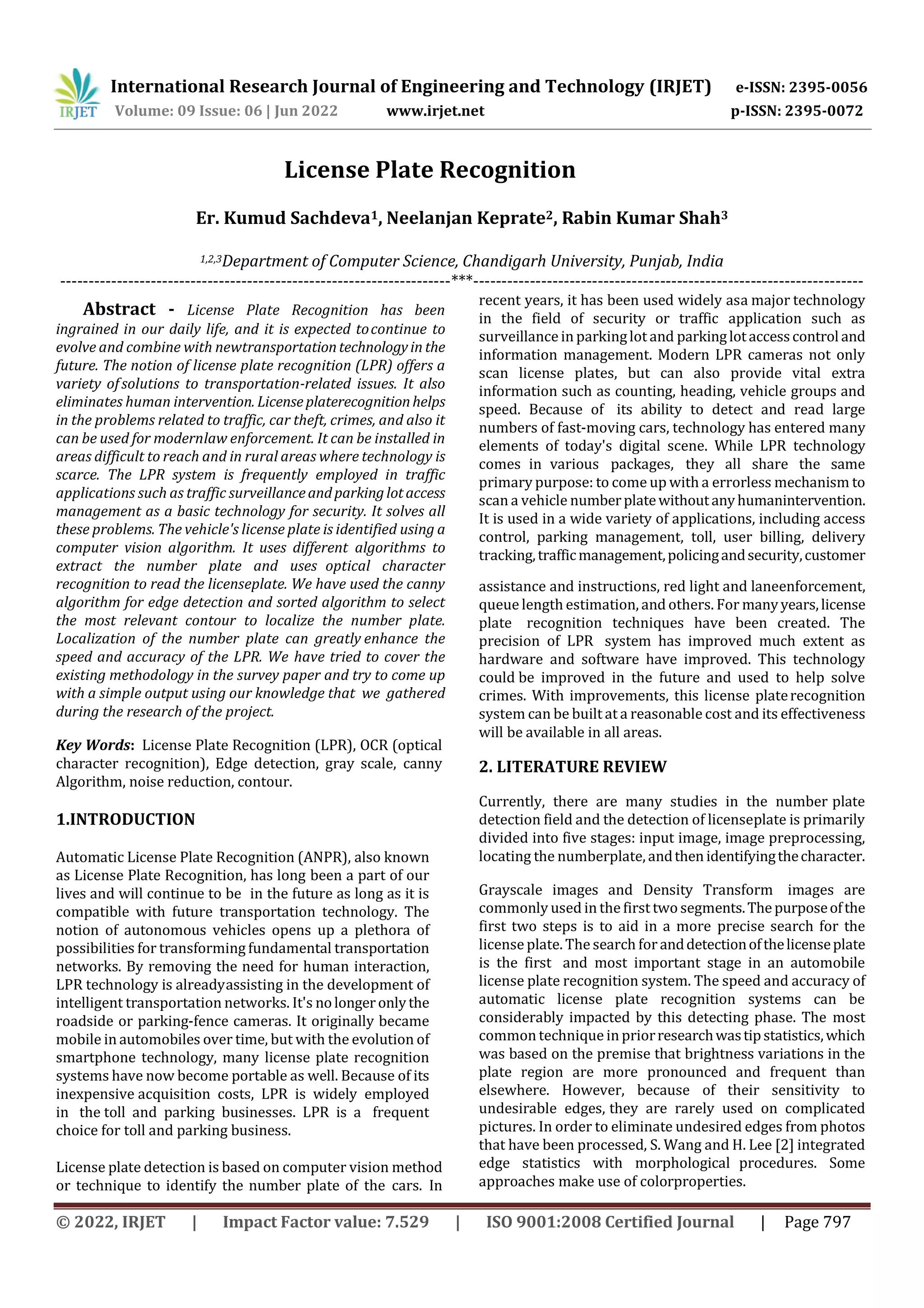 License Plate Recognition | PDF | Auto Technology | Automotive