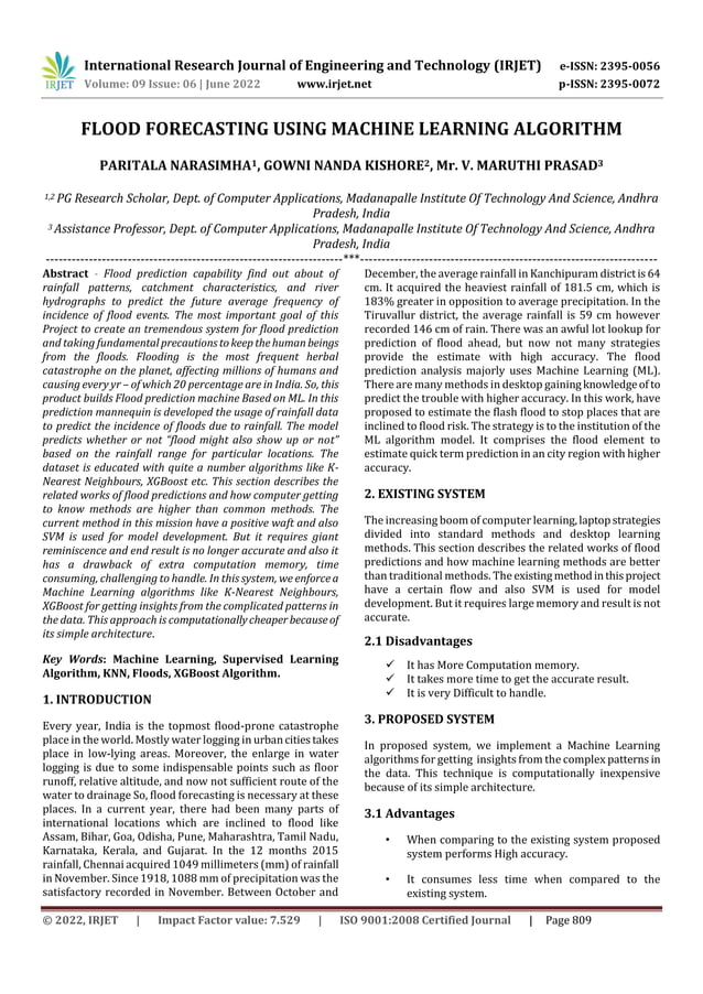 FLOOD FORECASTING USING MACHINE LEARNING ALGORITHM | PDF