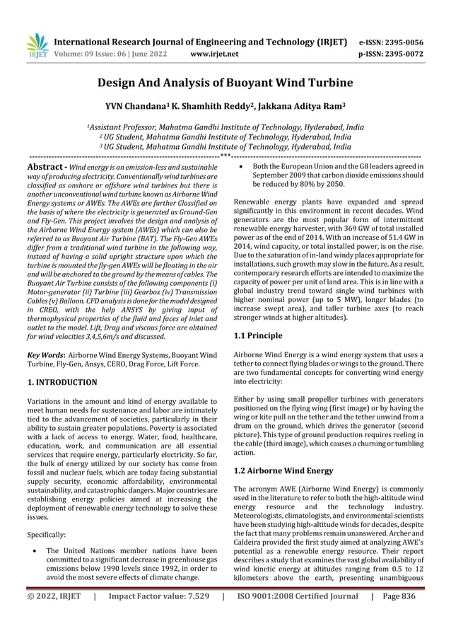 Design And Analysis of Buoyant Wind Turbine | PDF | Power and Energy ...
