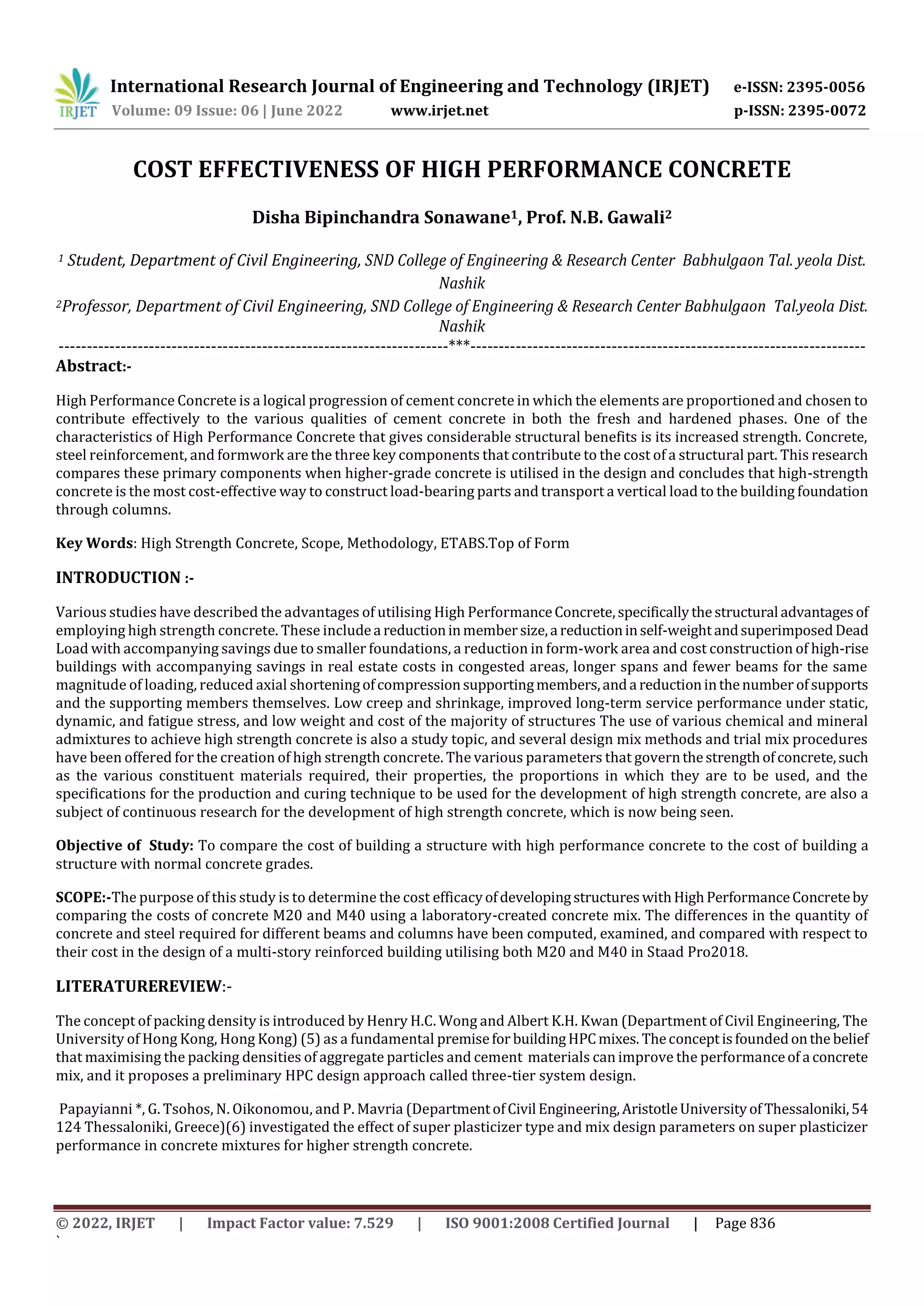 COST EFFECTIVENESS OF HIGH PERFORMANCE CONCRETE | PDF