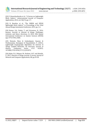 Lightweight Cryptography Algorithms for Security of IoT Devices: A ...