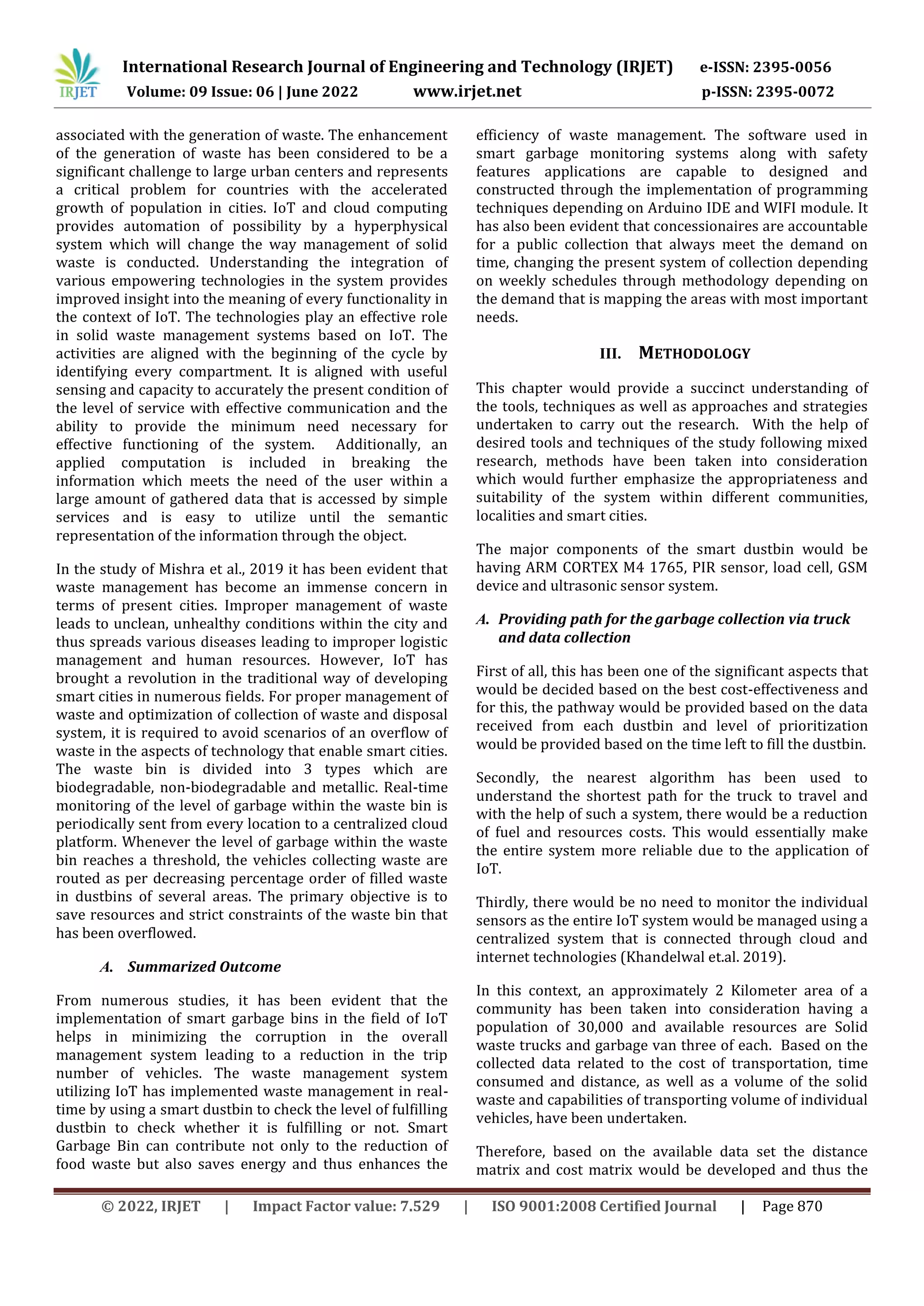 IoT based smart garbage system for waste management and route ...