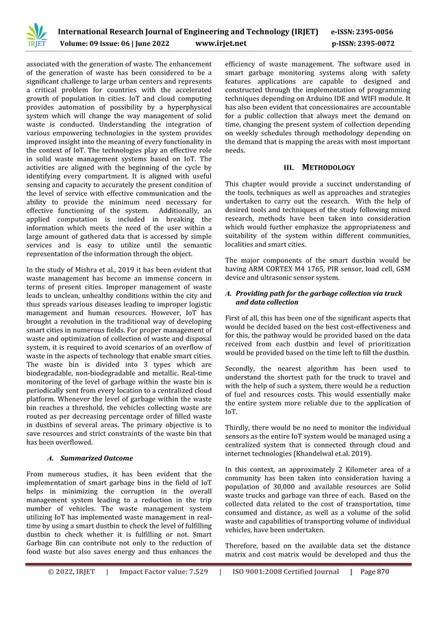 IoT based smart garbage system for waste management and route optimization | PDF