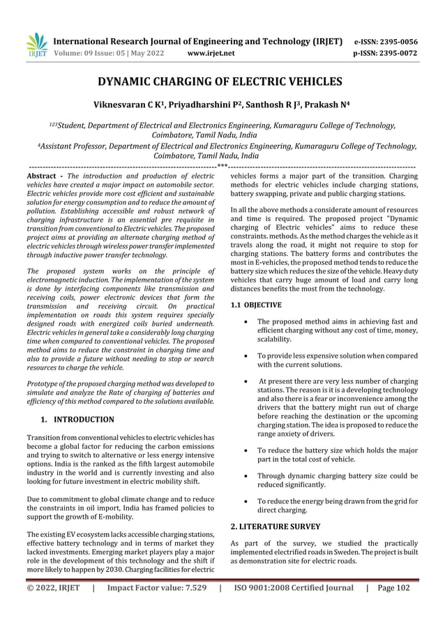 DYNAMIC CHARGING OF ELECTRIC VEHICLES | PDF