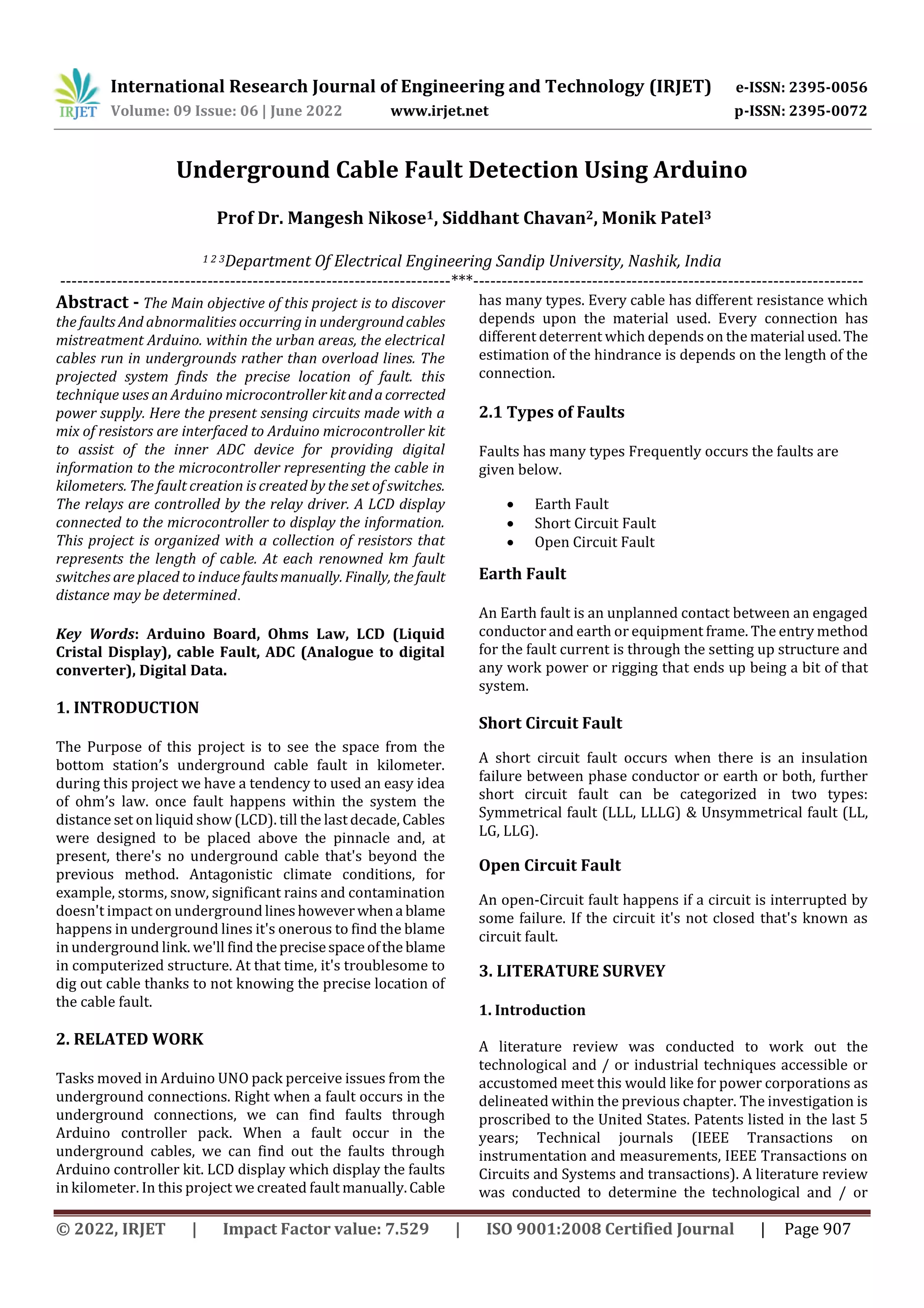 Underground Cable Fault Detection Using Arduino Pdf