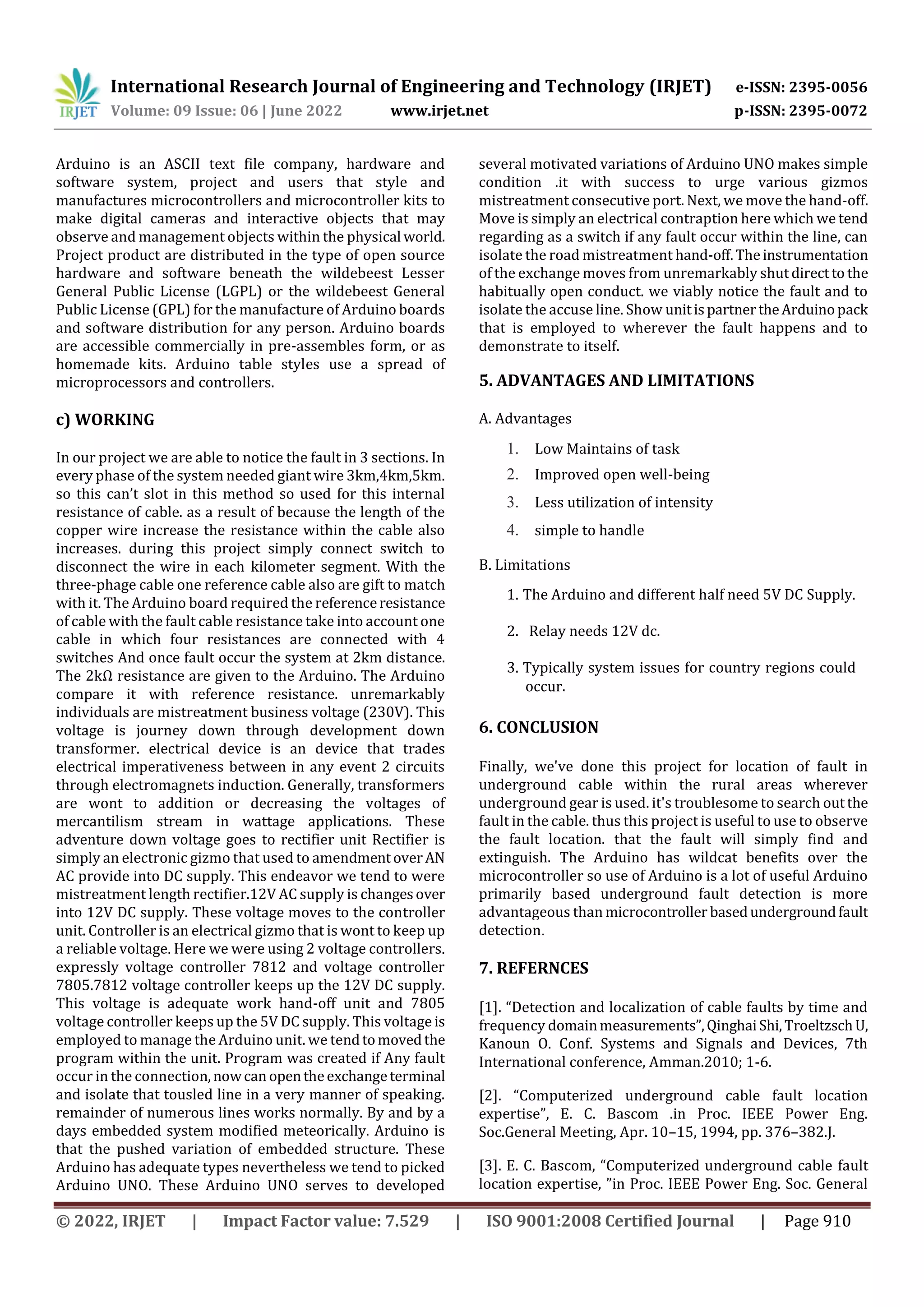 Underground Cable Fault Detection Using Arduino | PDF
