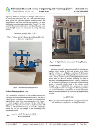 A Study on Behavior of Rocks Under Point load, Uniaxial Compressive and ...