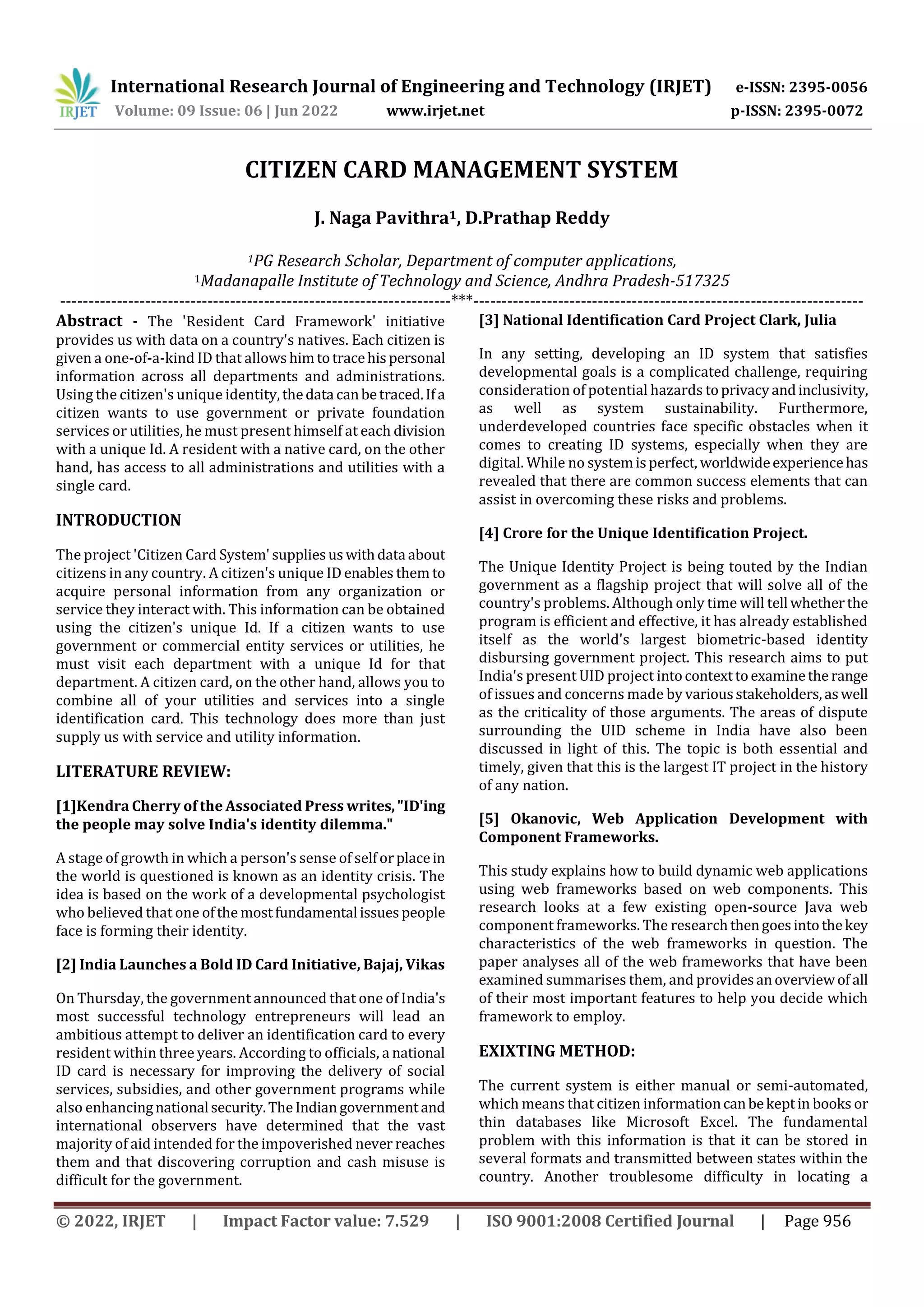 CITIZEN CARD MANAGEMENT SYSTEM | PDF