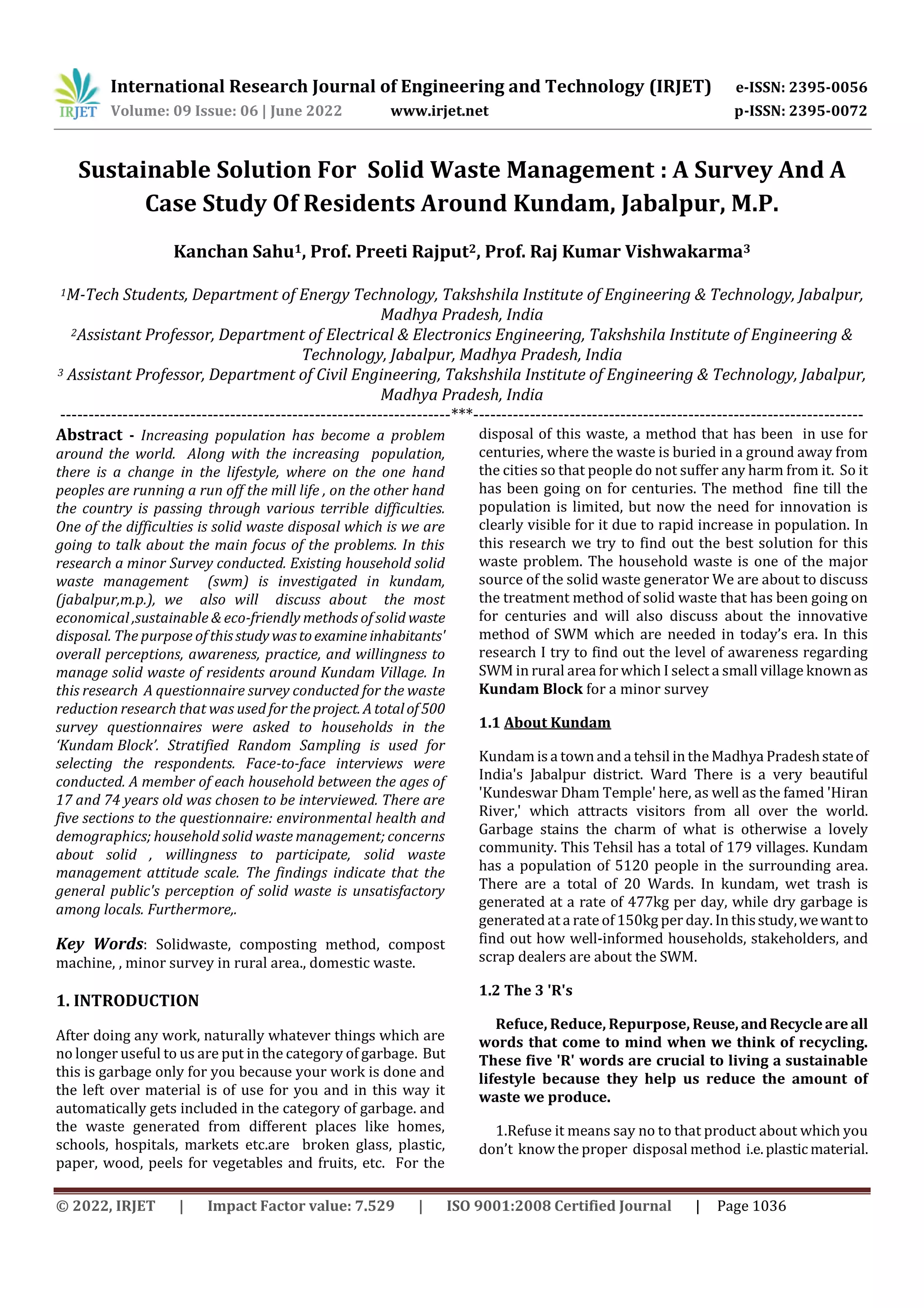 Sustainable Solution For Solid Waste Management : A Survey And A Case ...