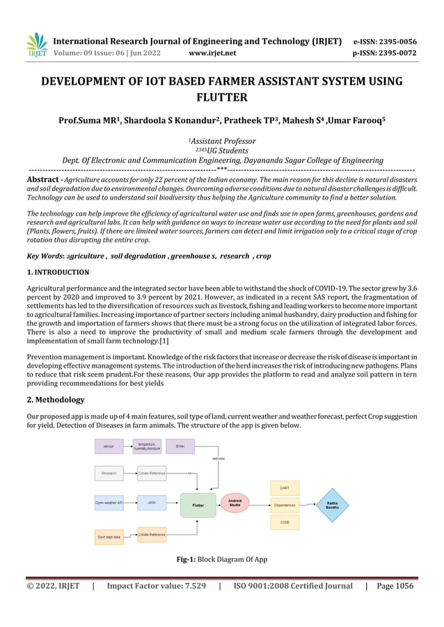 DEVELOPMENT OF IOT BASED FARMER ASSISTANT SYSTEM USING FLUTTER | PDF