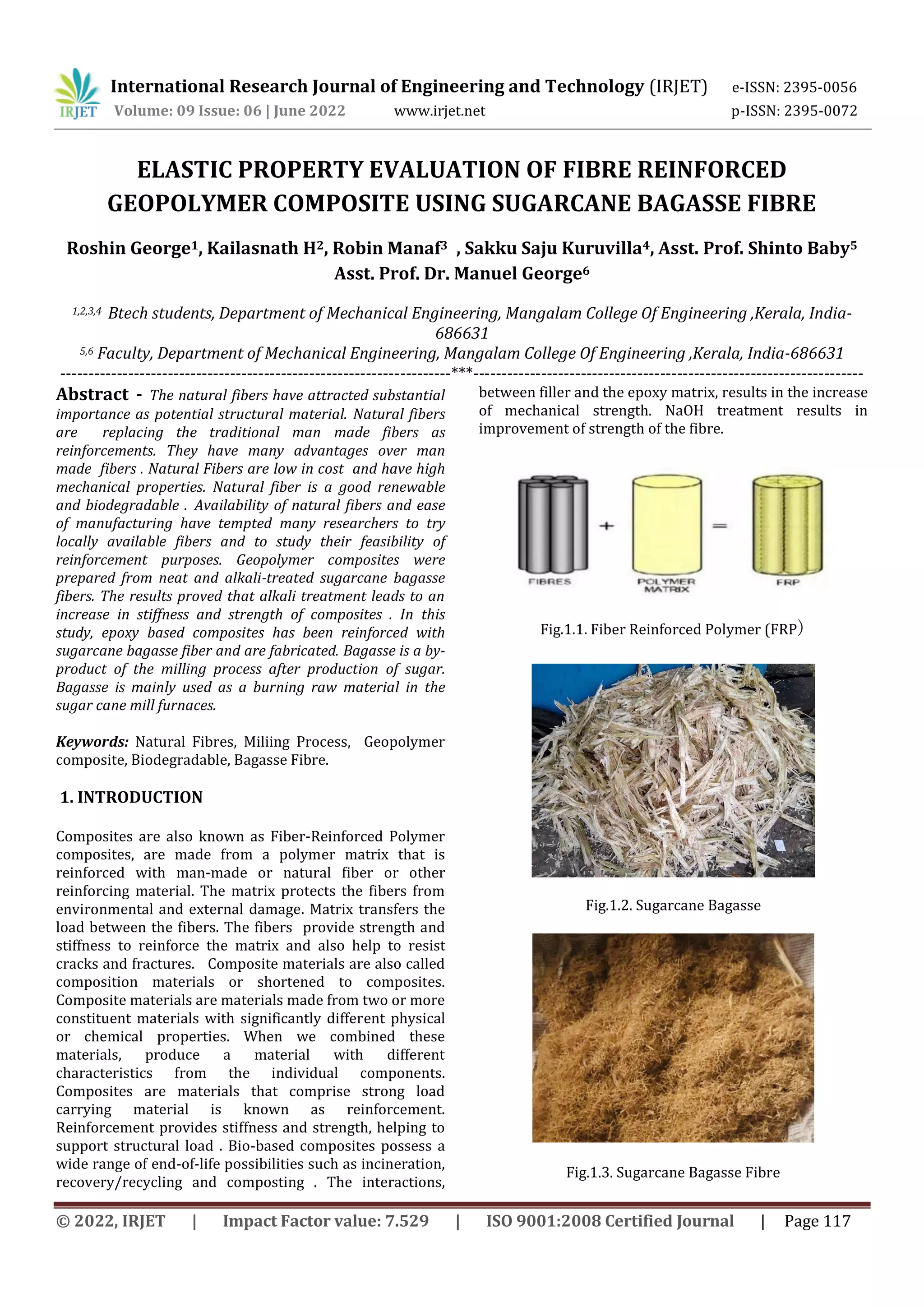 ELASTIC PROPERTY EVALUATION OF FIBRE REINFORCED GEOPOLYMER COMPOSITE ...
