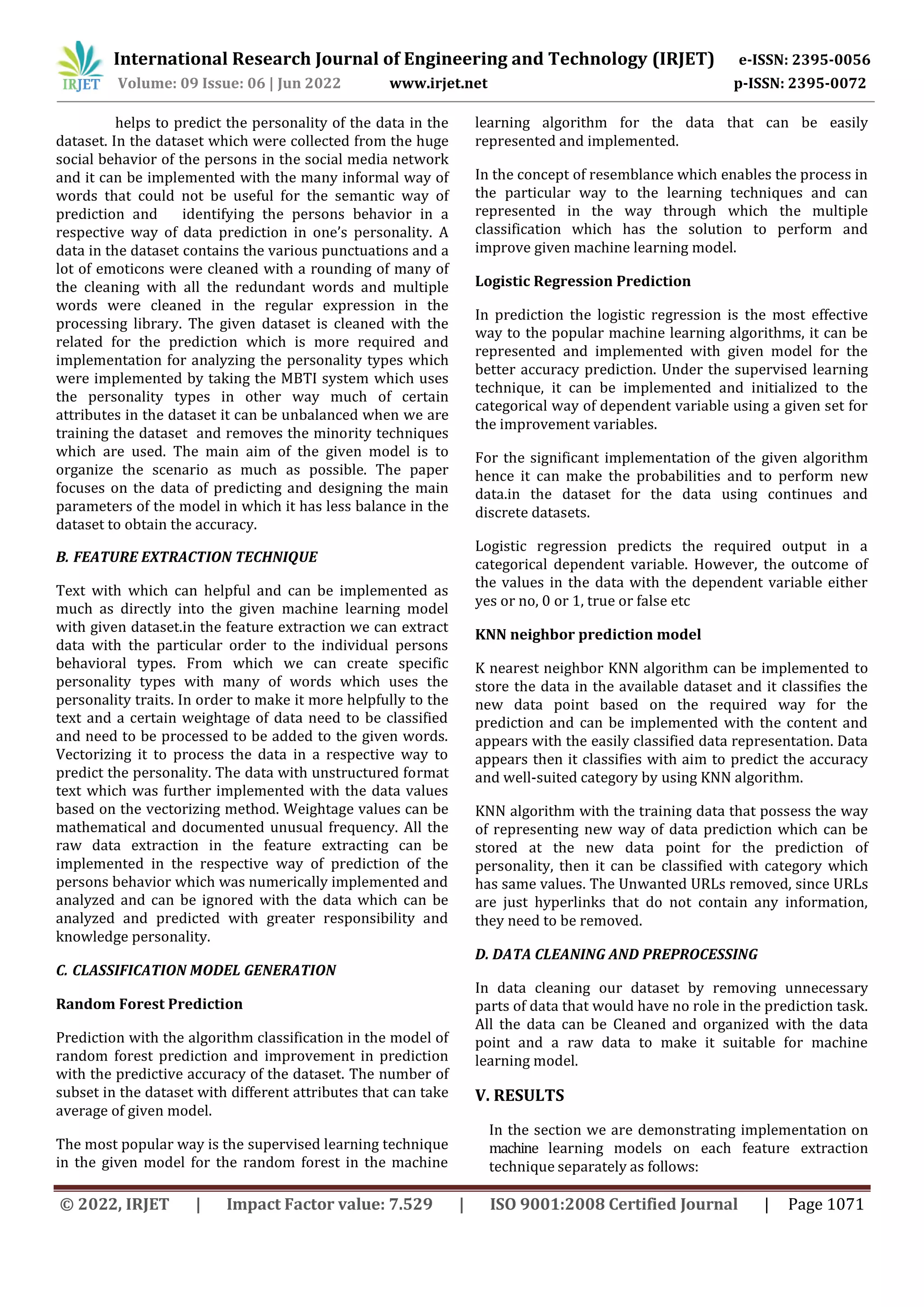 Personality Prediction with social media using Machine Learning | PDF