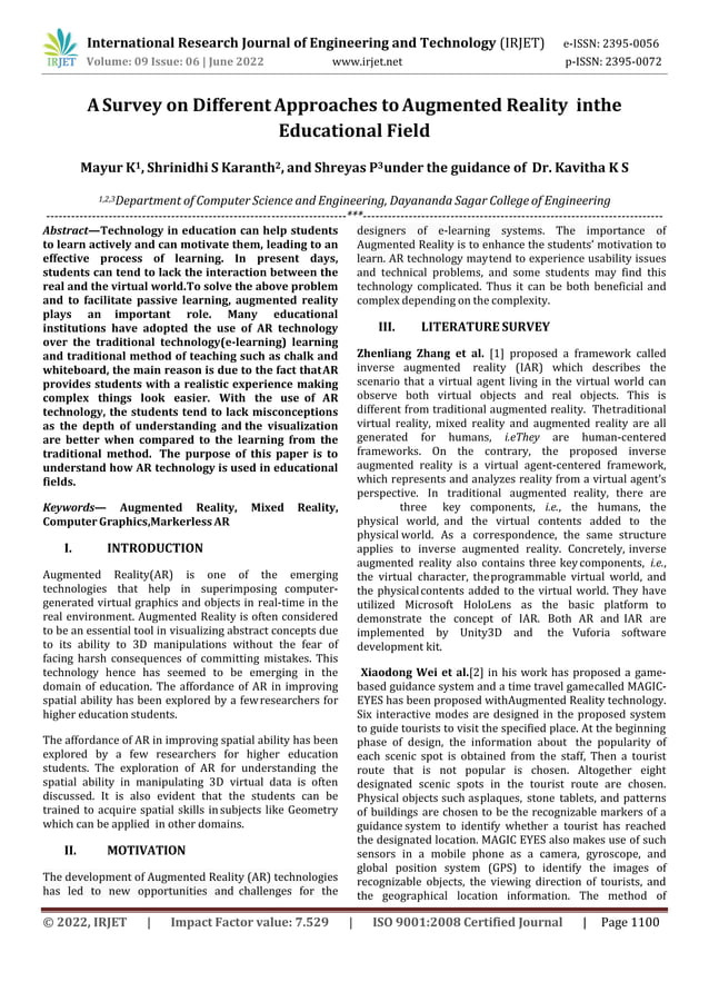 A Survey on Different Approaches to Augmented Reality inthe Educational Field | PDF