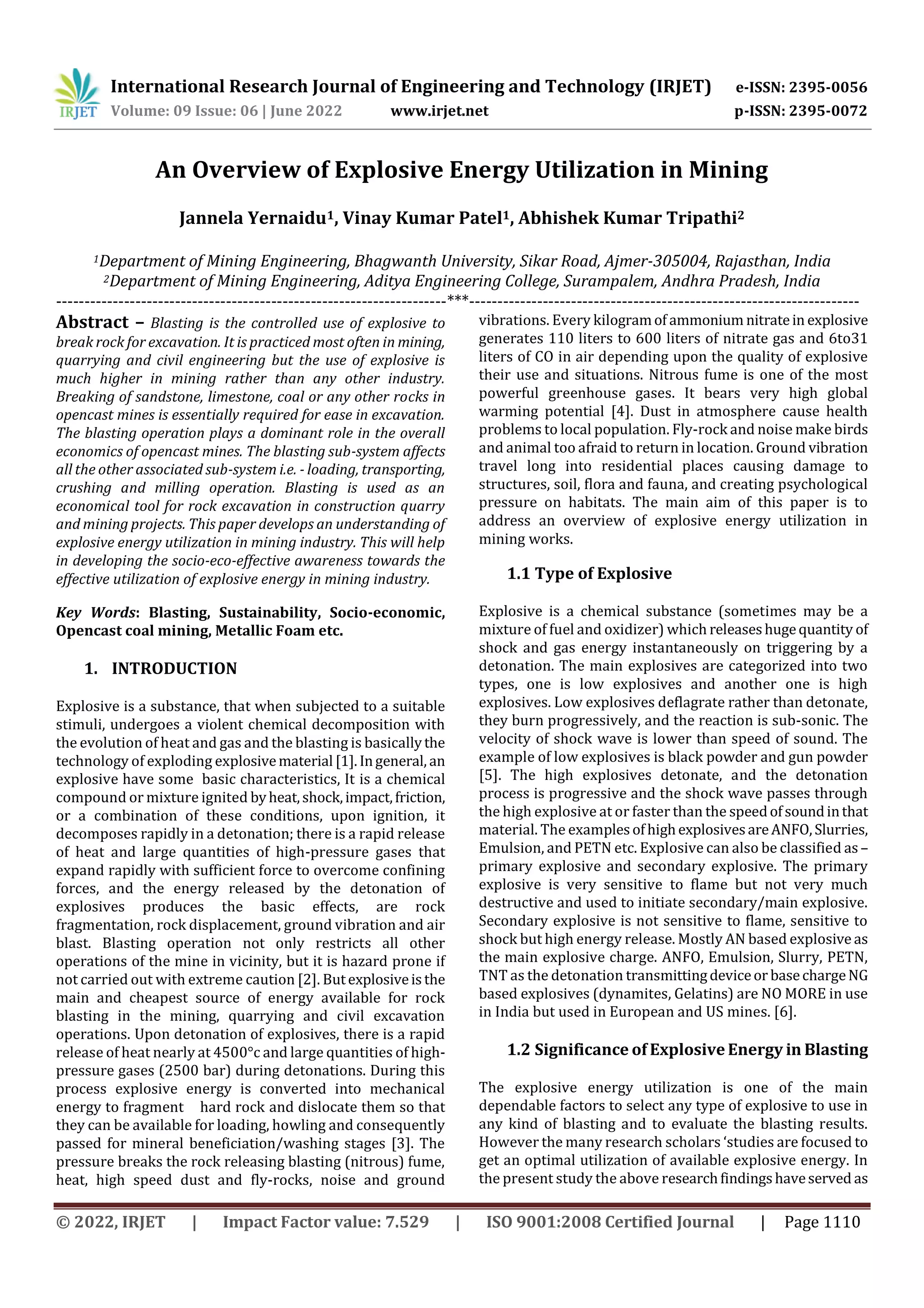 An Overview of Explosive Energy Utilization in Mining | PDF