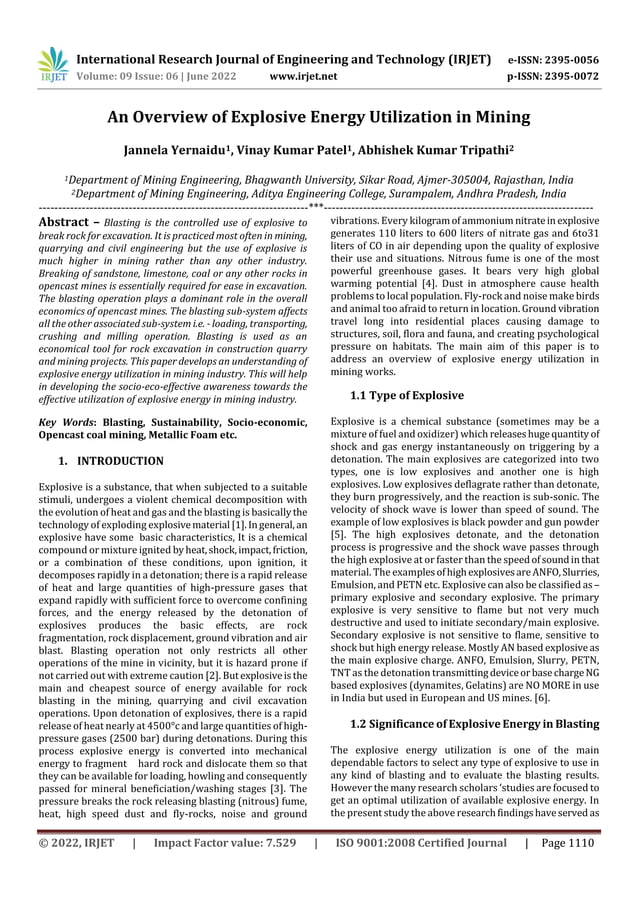 An Overview of Explosive Energy Utilization in Mining | PDF | Chemistry | Science