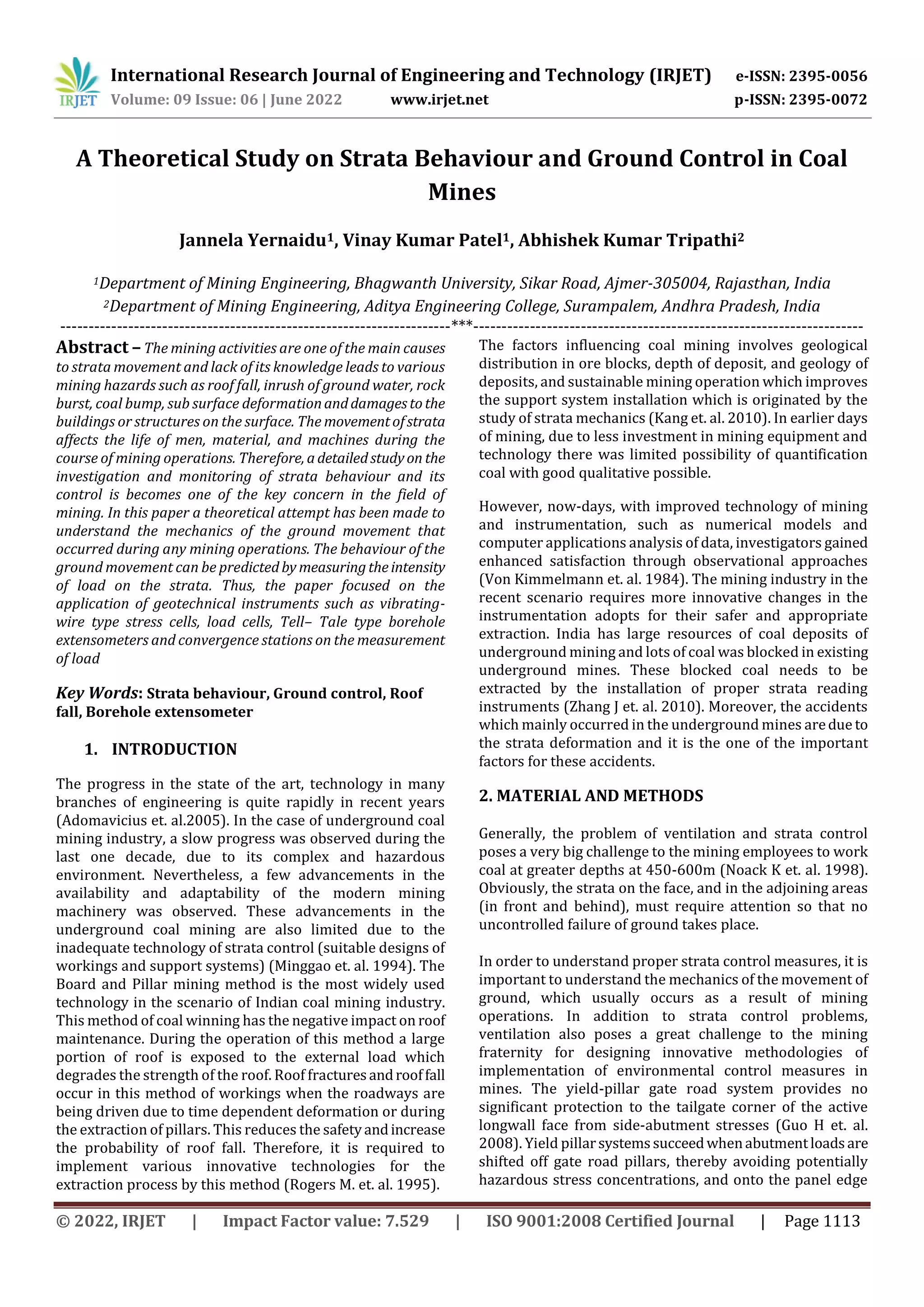 A Theoretical Study on Strata Behaviour and Ground Control in Coal ...