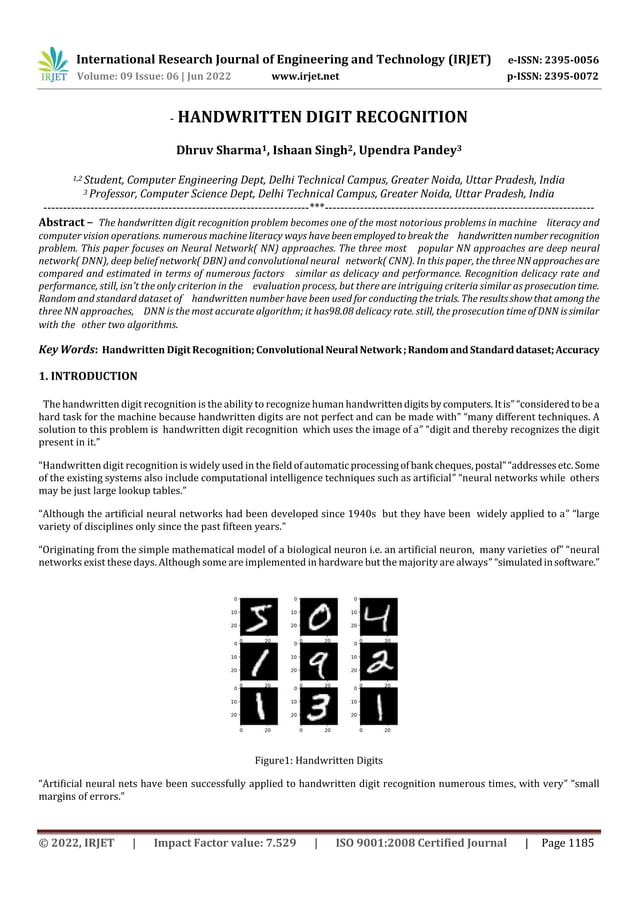 HANDWRITTEN DIGIT RECOGNITION | PDF HANDWRITTEN DIGIT RECOGNITION | PDF