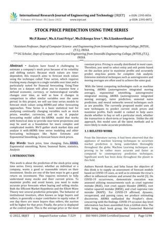 STOCK PRICE PREDICTION USING TIME SERIES | PDF