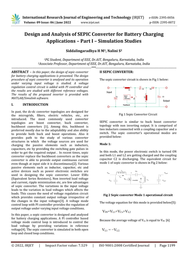 Design and Analysis of SEPIC Converter for Battery Charging ...