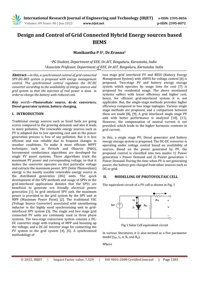 Design and Control of Grid Connected Hybrid Energy sources based BEMS | PDF
