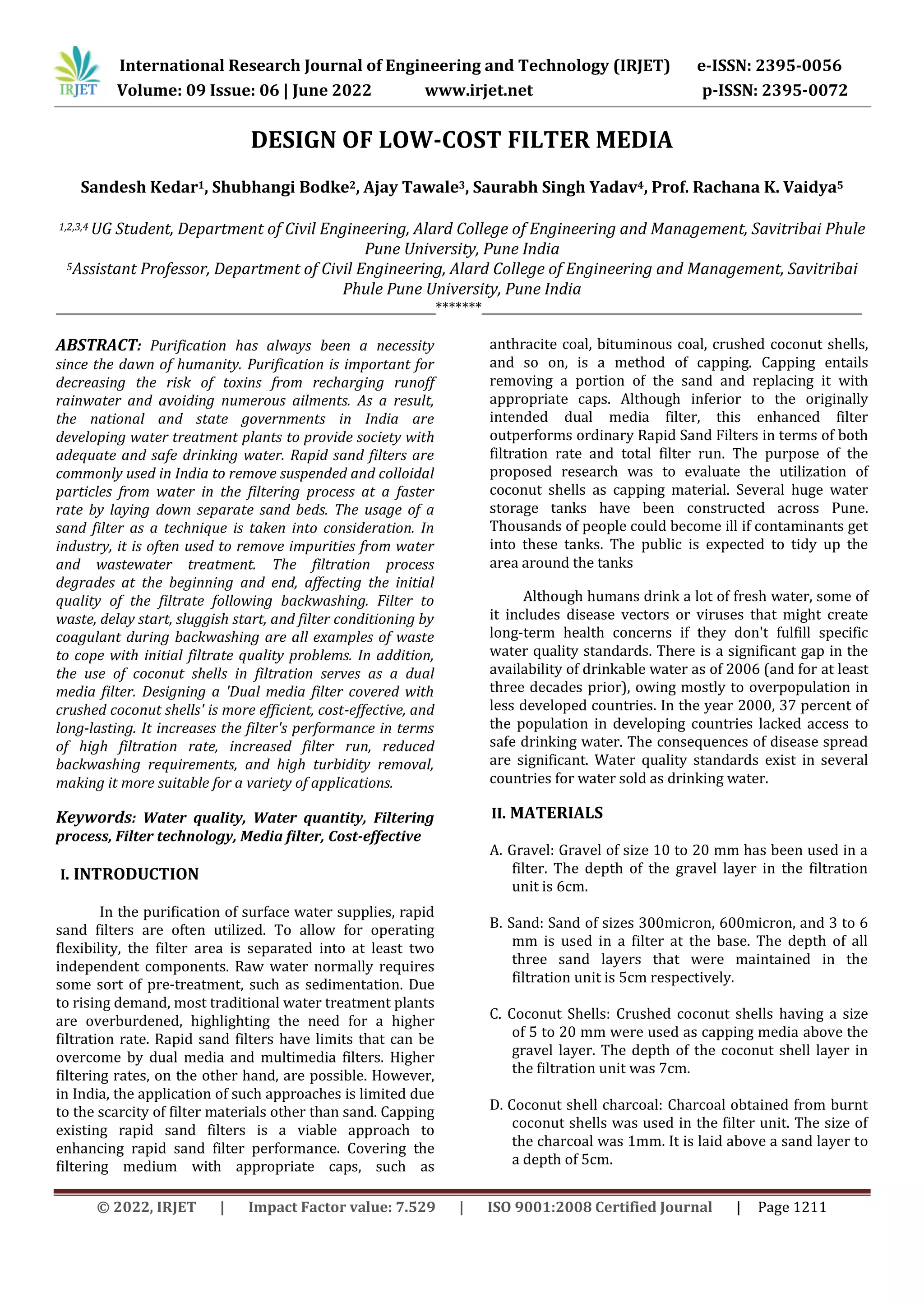 DESIGN OF LOW-COST FILTER MEDIA | PDF