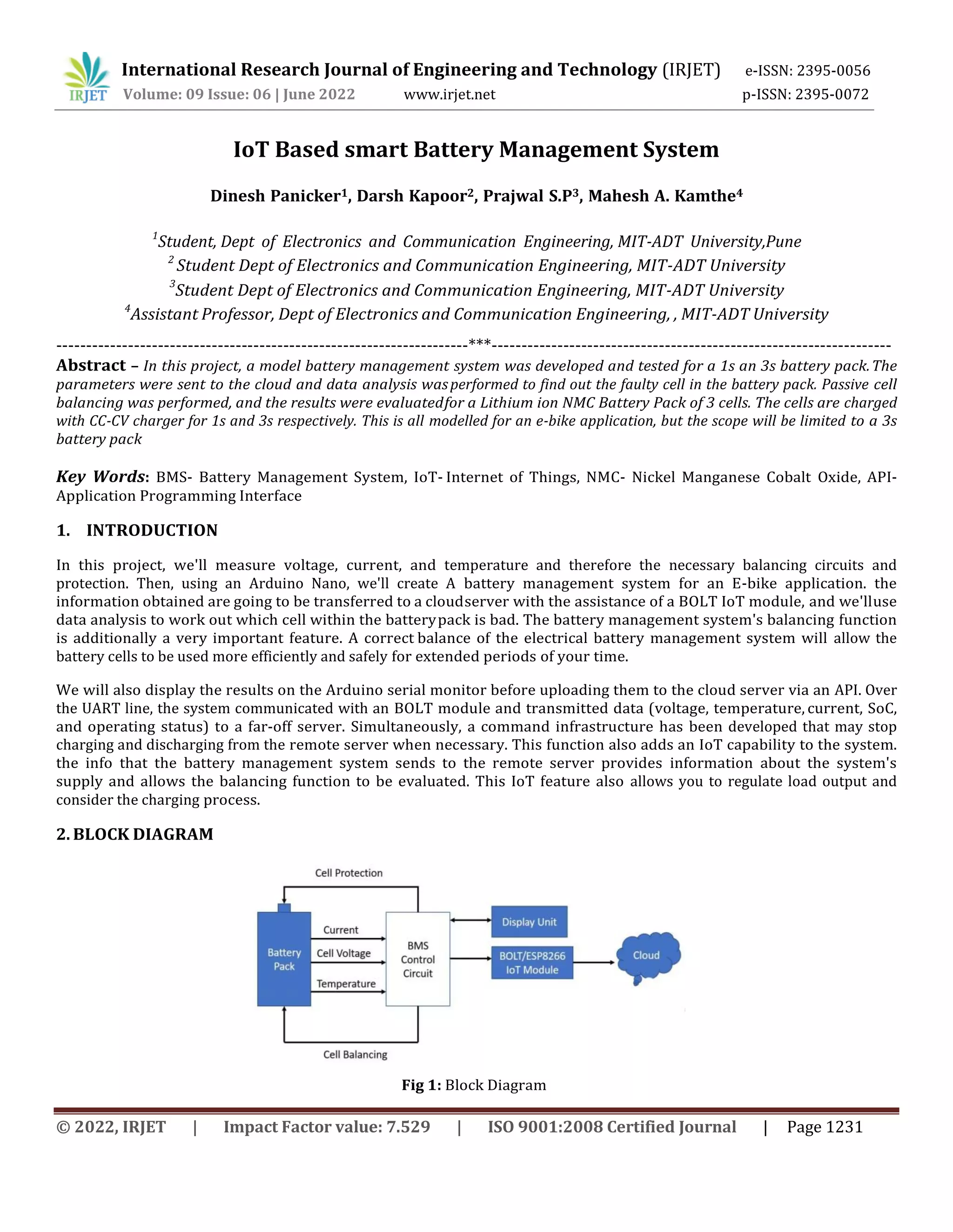 IoT Based smart Battery Management System | PDF