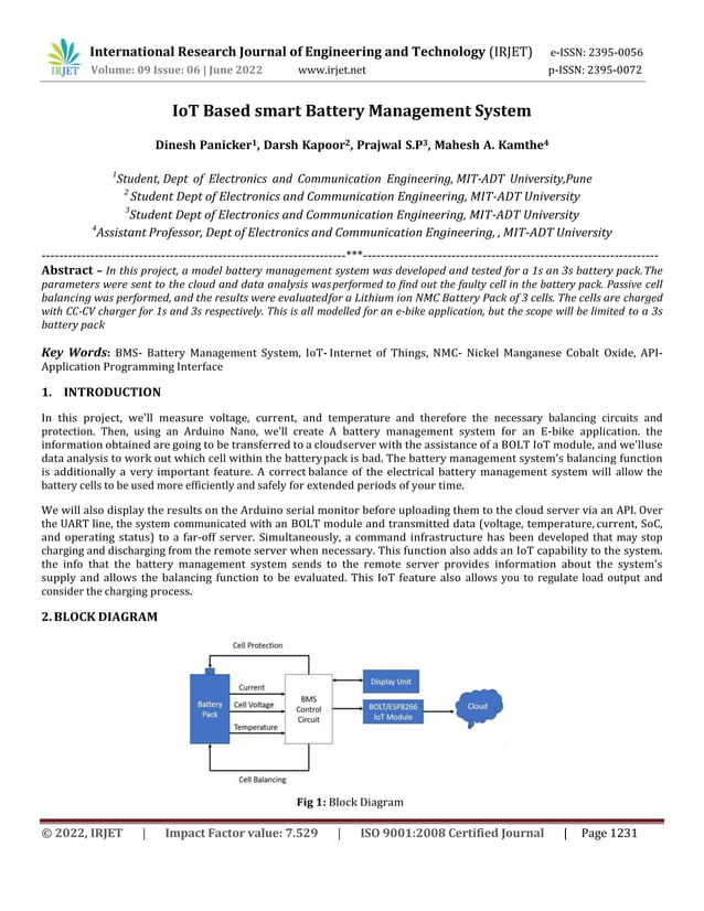 IoT Based smart Battery Management System | PDF