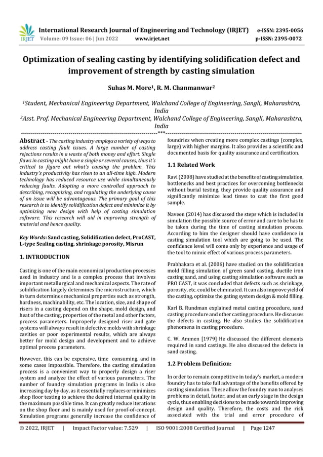 Optimization of sealing casting by identifying solidification defect ...