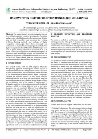 HANDWRITTEN DIGIT RECOGNITION USING MACHINE LEARNING | PDF