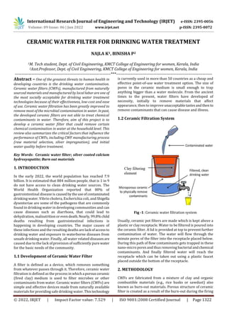 CERAMIC WATER FILTER FOR DRINKING WATER TREATMENT | PDF