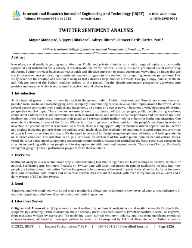 TWITTER SENTIMENT ANALYSIS | PDF | Social Networking | Internet