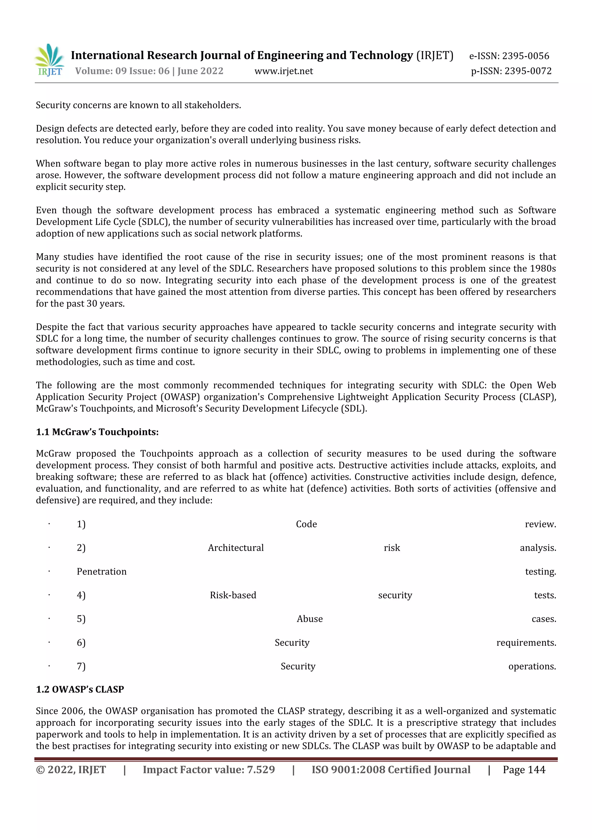 Comparitive Analysis of Secure SDLC Models | PDF