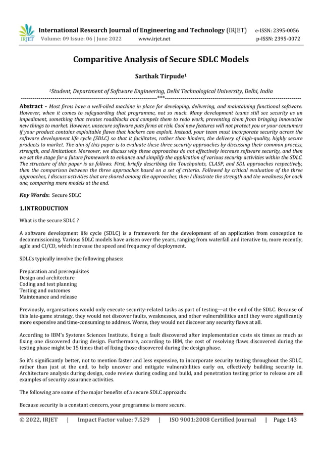 Comparitive Analysis of Secure SDLC Models | PDF | Operating Systems ...