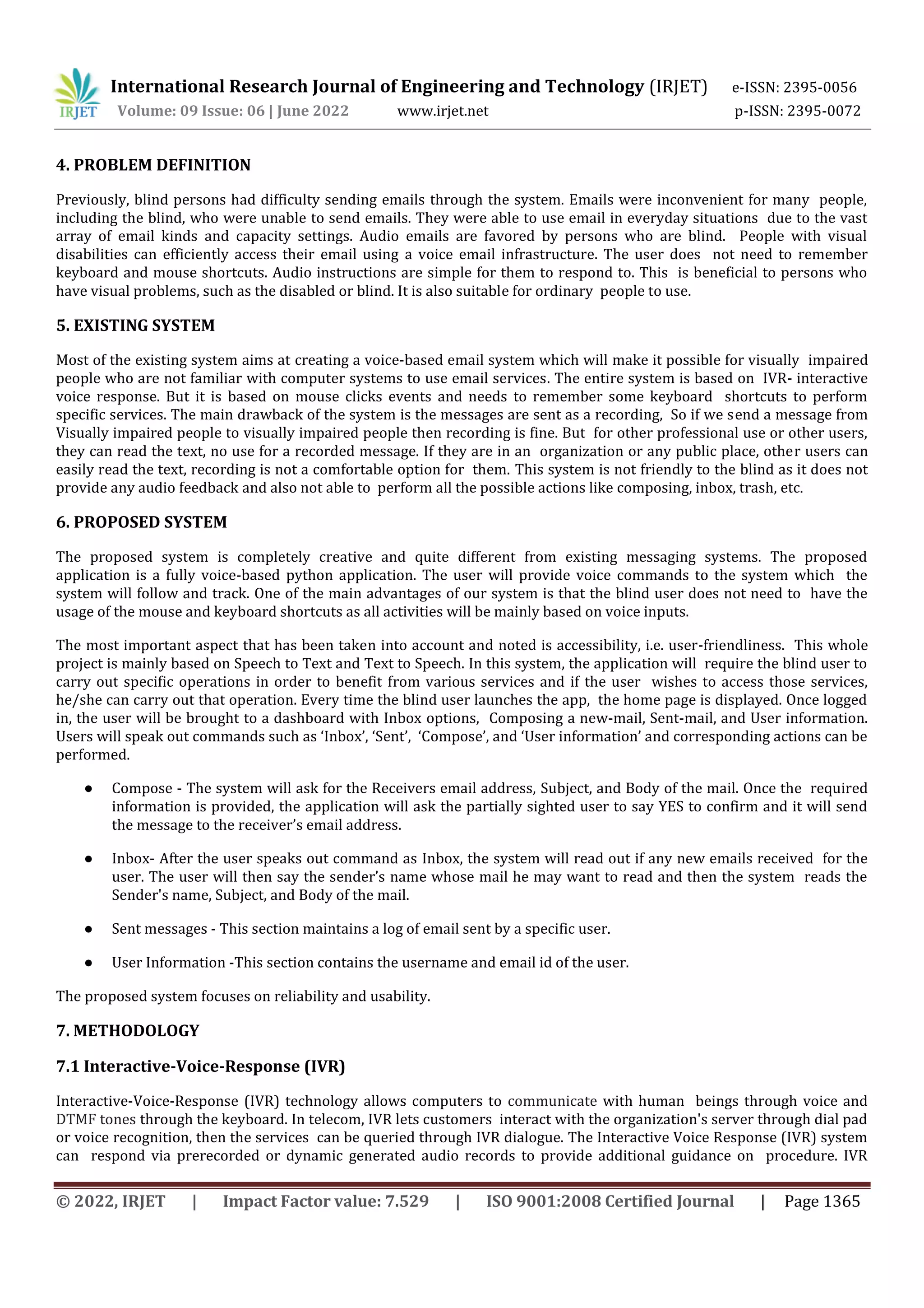 VOICE-BASED EMAIL SYSTEM FOR VISUALLY IMPAIRED PEOPLE | PDF