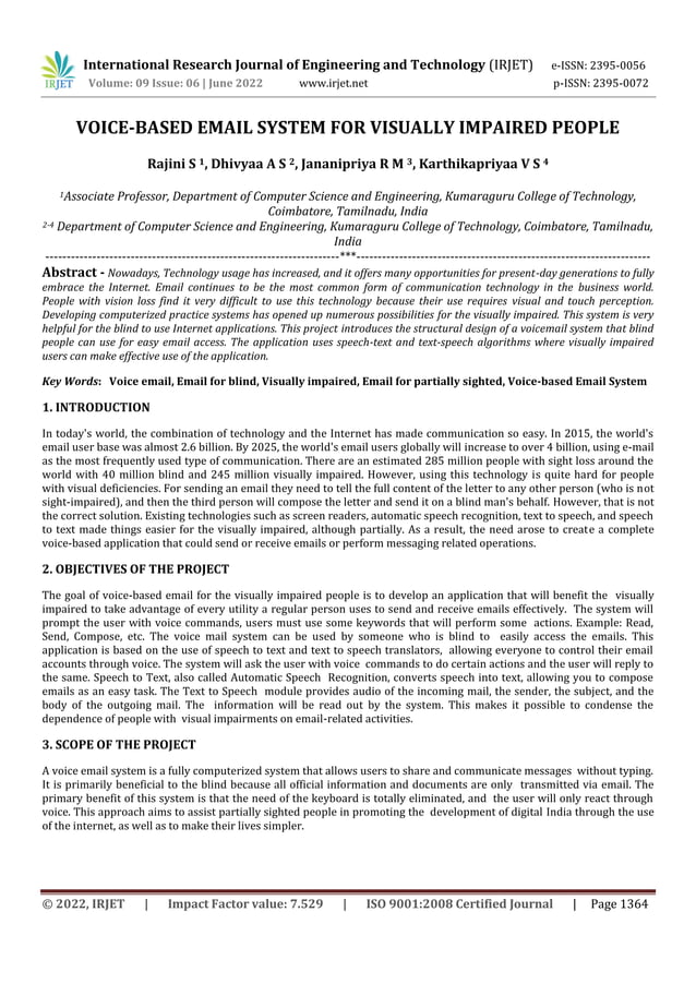 VOICE-BASED EMAIL SYSTEM FOR VISUALLY IMPAIRED PEOPLE | PDF