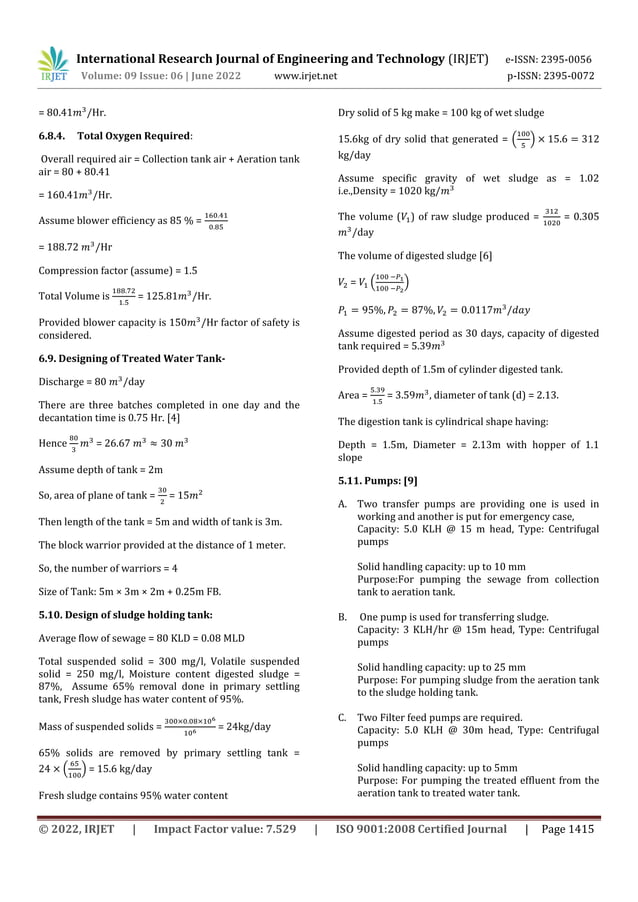 Designing of Sewage Treatment Plant for Society Level By using Sequential Batch Reactor | PDF