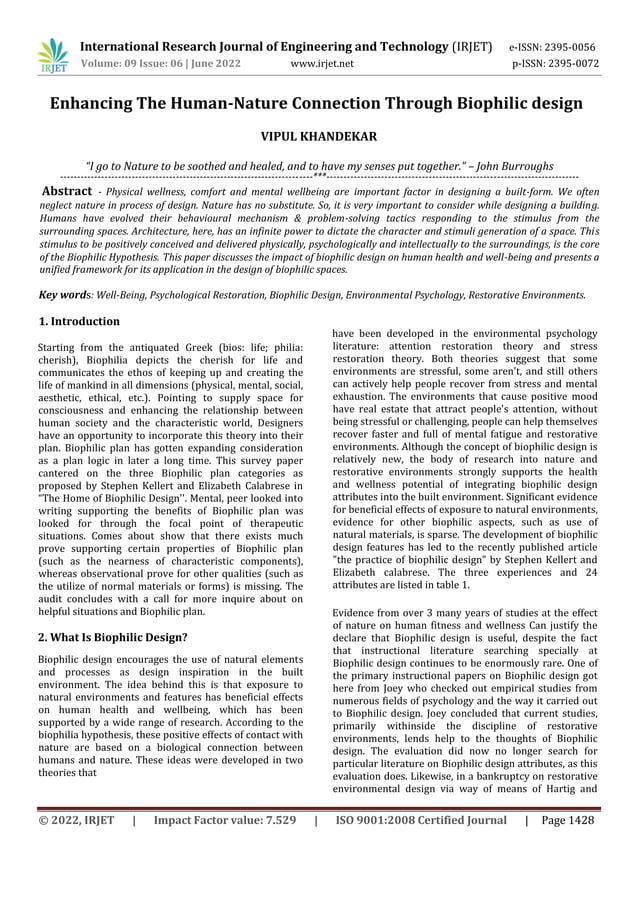 Enhancing The Human-Nature Connection Through Biophilic design | PDF ...