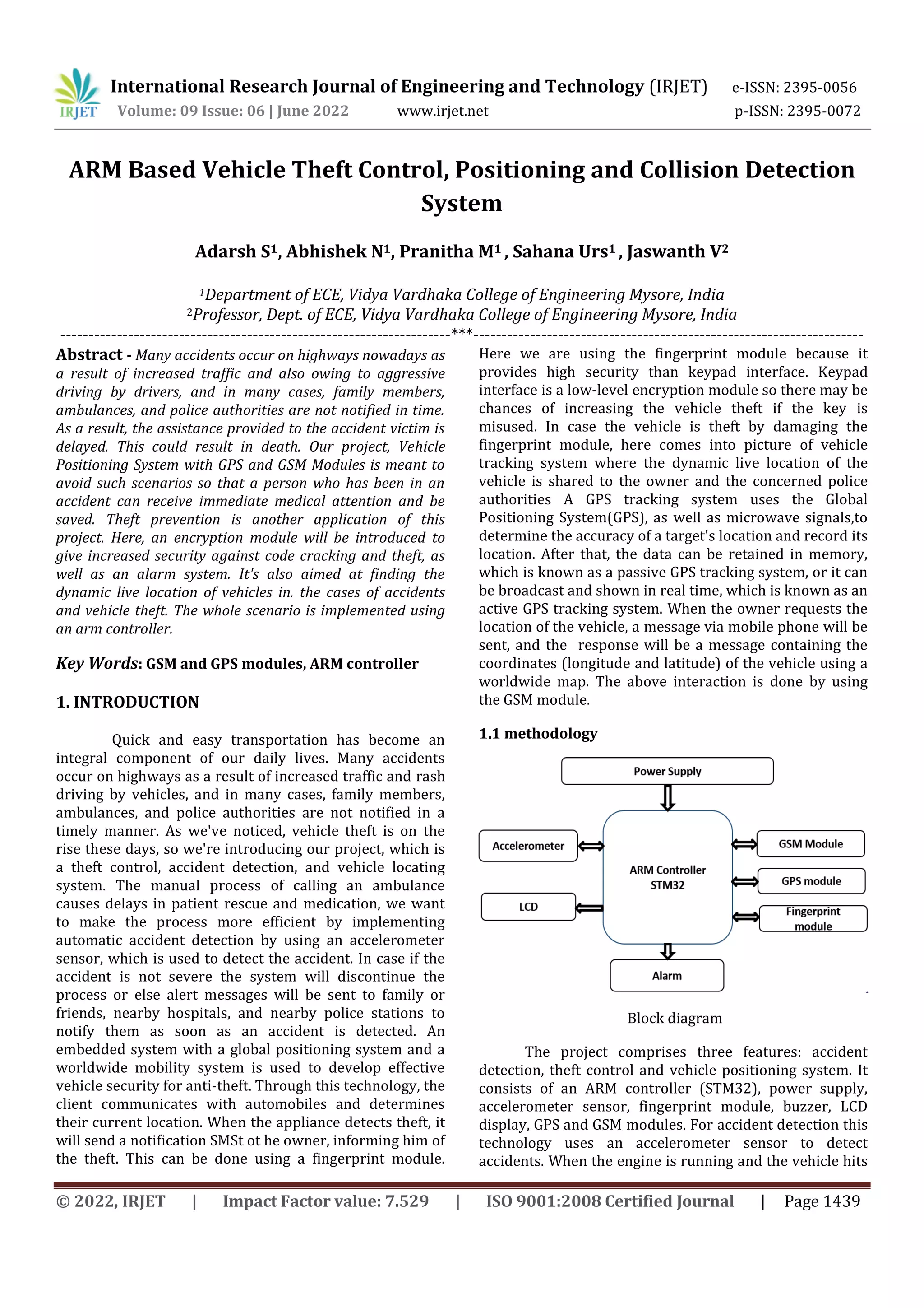 ARM Based Vehicle Theft Control, Positioning and Collision Detection System | PDF