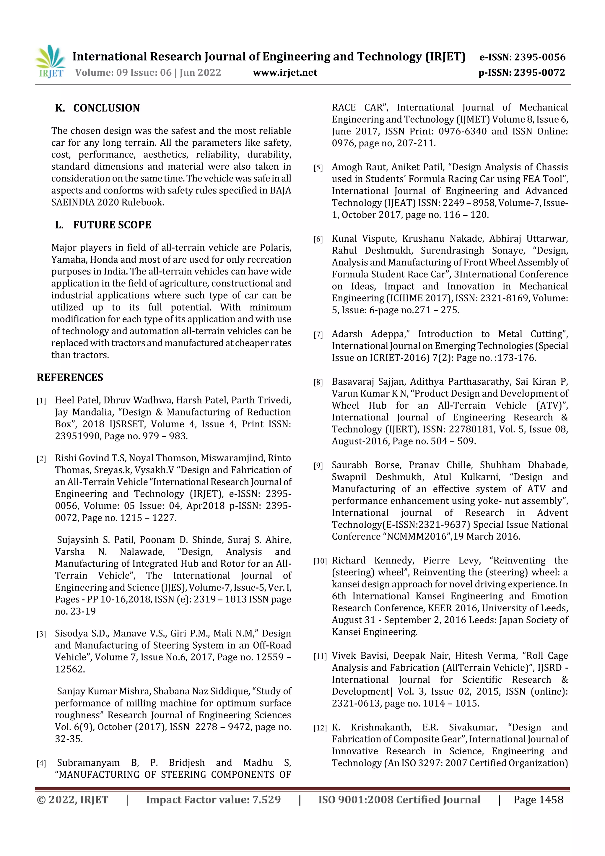 Manuacturing and Testing of a Single Seater Off-Road Car. | PDF
