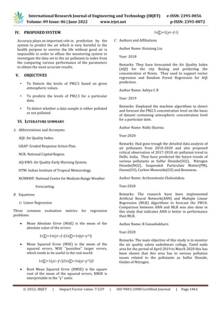 Air Quality Monitoring System Using Linear Regression and Machine Learning | PDF