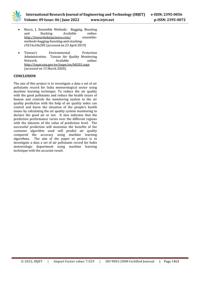 Air Quality Monitoring System Using Linear Regression and Machine Learning. | PDF